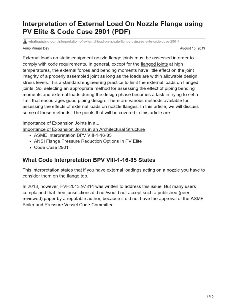 Interpretation of External Load On Nozzle Flange Using PV Elite Code Case 2901 PDF | Download ...