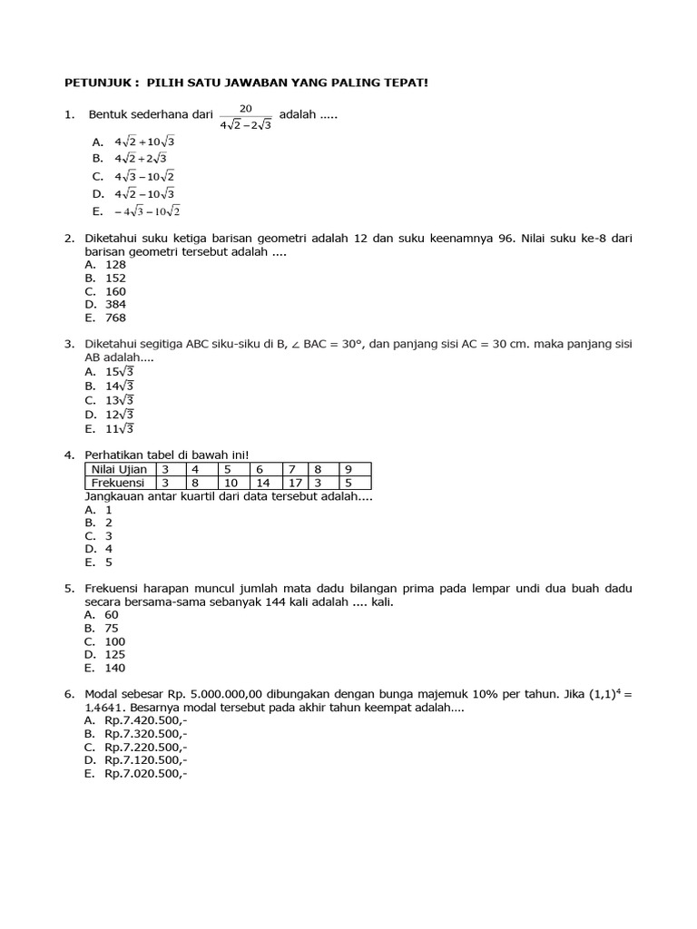 Latihan soal persiapan US | PDF
