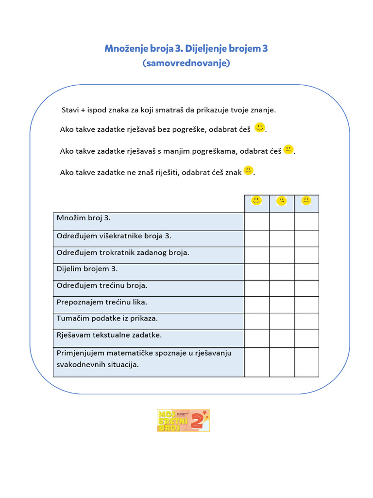 8 Mnozenje Broja 3 Dijeljenje Brojem 3 - Listic Za Samovrednovanje 1 | PDF