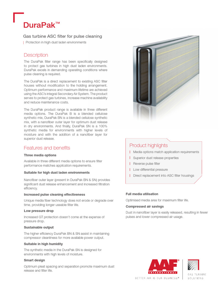 DuraPak DataSheet | Download Free PDF | Gas Turbine | Dust