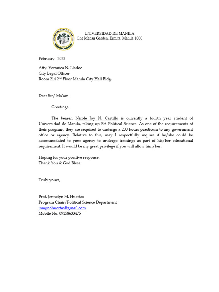 Letter of Inquiry OJT | PDF