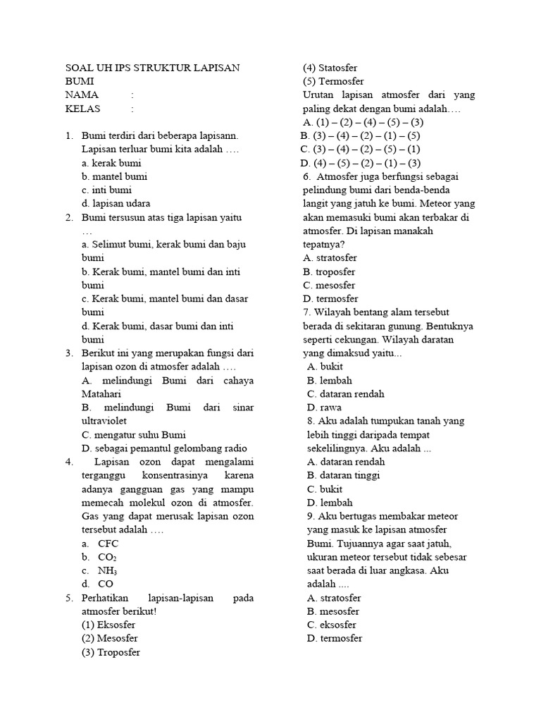 Soal Uh Ips Struktur Lapisan Bumi | PDF
