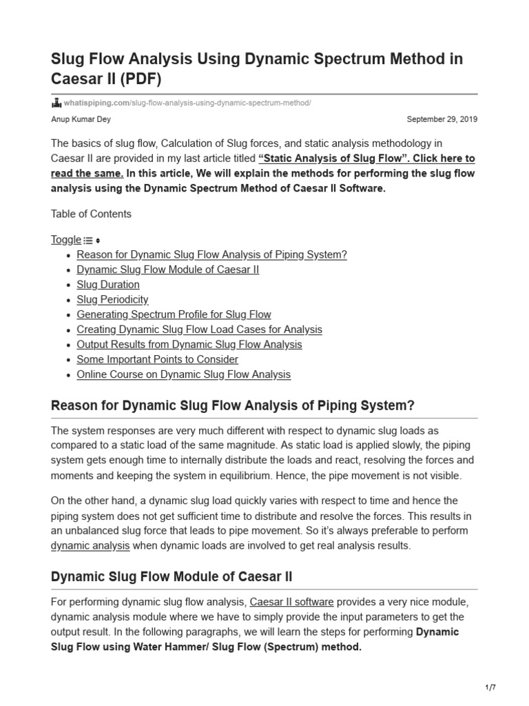 Slug Flow Analysis Using Dynamic Spectrum Method in Caesar II PDF | PDF | Force | Spectral Density