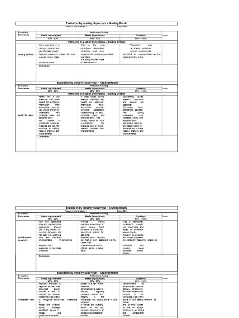 Intership Rubrics For Animation Department | PDF | Rubric (Academic ...