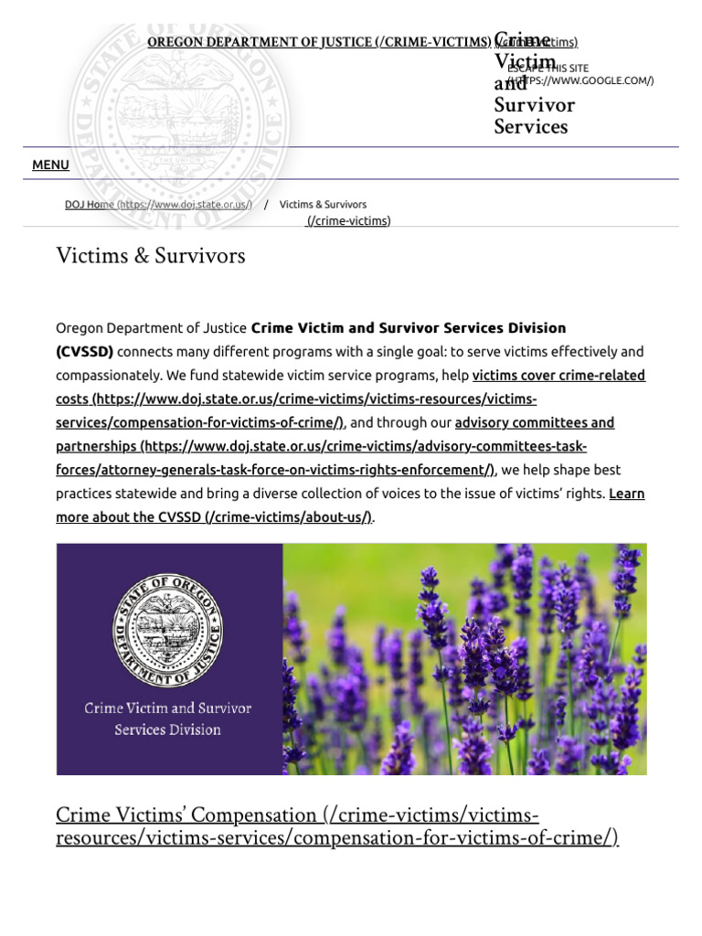 Victims & Survivors - Oregon Department of Justice | PDF | Crimes ...