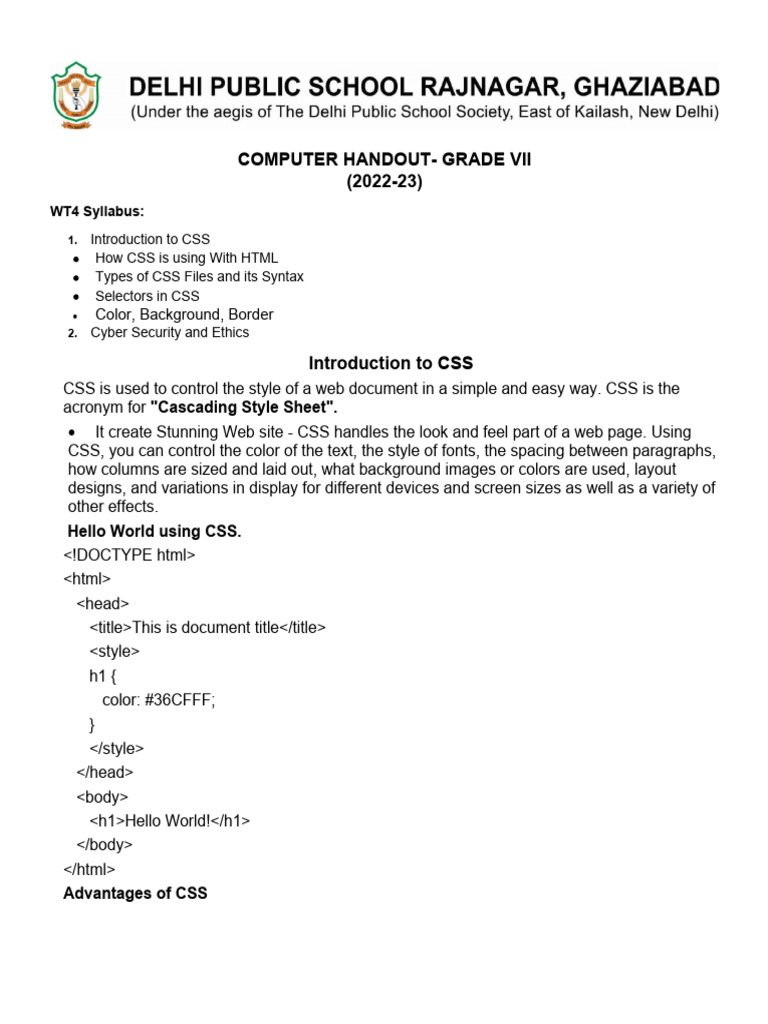 Grade 7 Computer Syllabus | PDF | Html | Html Element