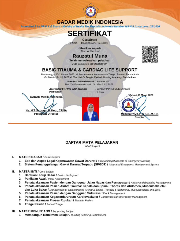 49530-BTCLS-Rauzatul Muna-Sertifikat Gadar Medik Indonesia | PDF | Health Sciences | Medical ...