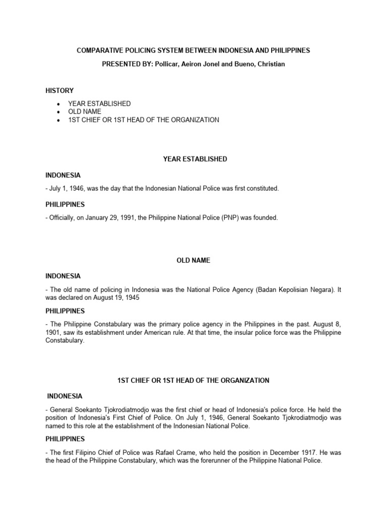 Comparative Policing System Between Indonesia and Philippines | PDF ...