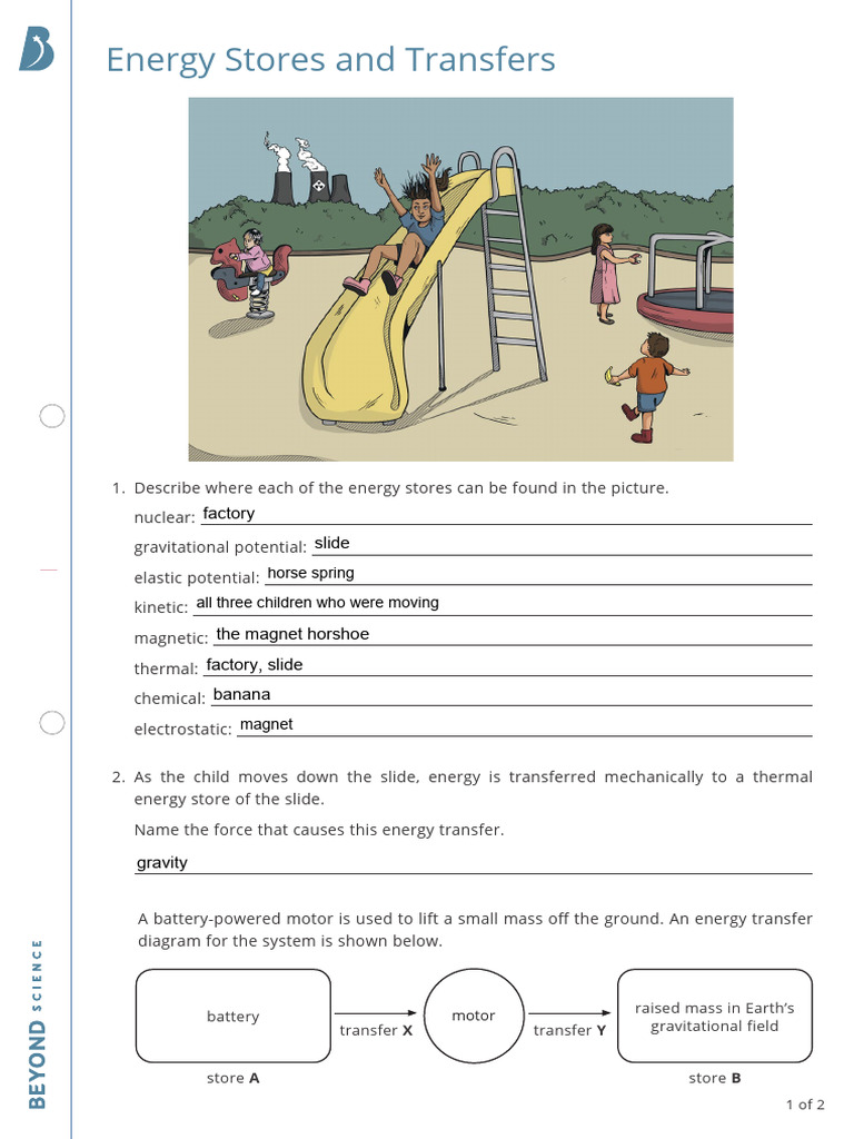 Energy Stores and Transfers Worksheet | PDF | Potential Energy | Mechanics
