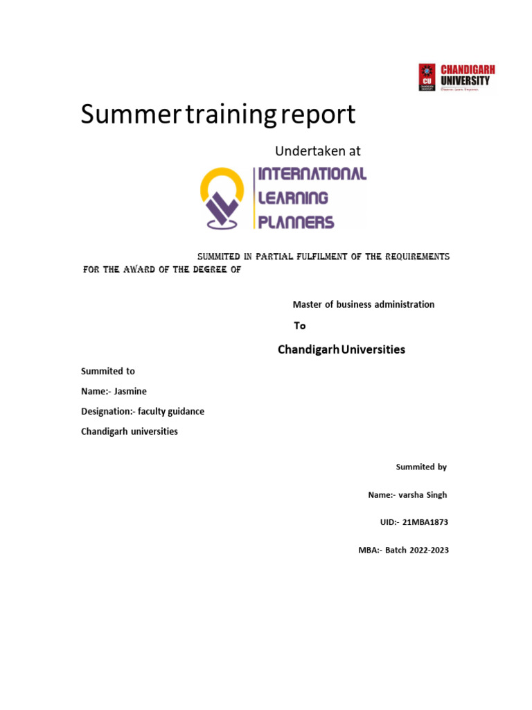 Summer Internship Progress Report 1 21mba1873 | PDF | Industrial And ...