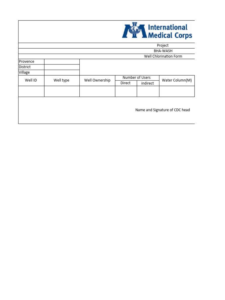 Well Chlorination Form Template | PDF