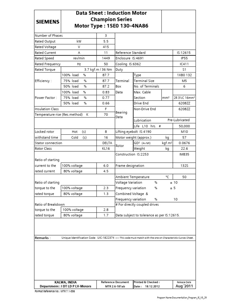 7.5S4B35IE2 Siemens Motor Data Sheet | PDF | Electric Motor ...