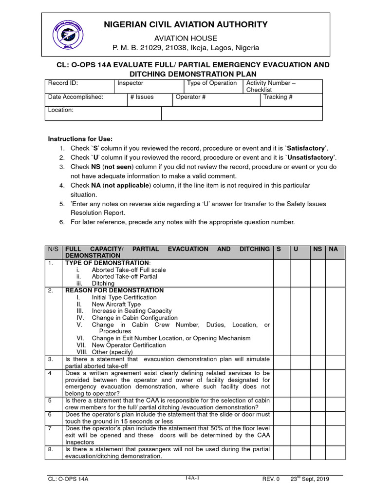 CL O-OPS 14A Evaluate Full-Partial Emergency Evacuation and Ditching ...