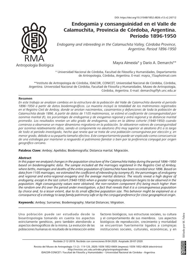 Endogamia en Calamuchita 1896-1950 | PDF | Evolución | Matrimonio