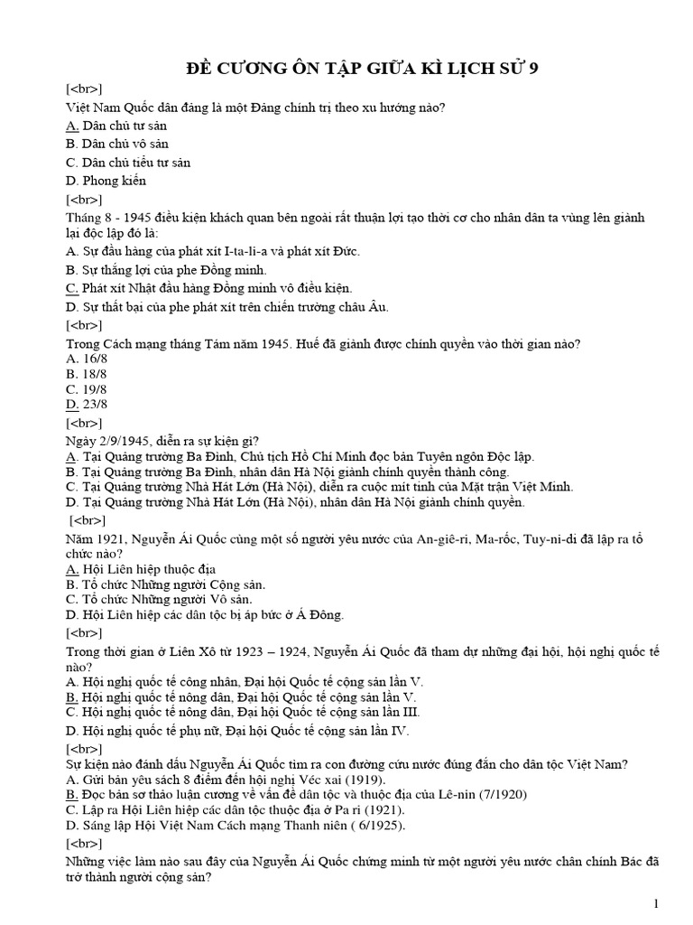 De Cuong Giua Ki 2 SU 9 - CH To | PDF