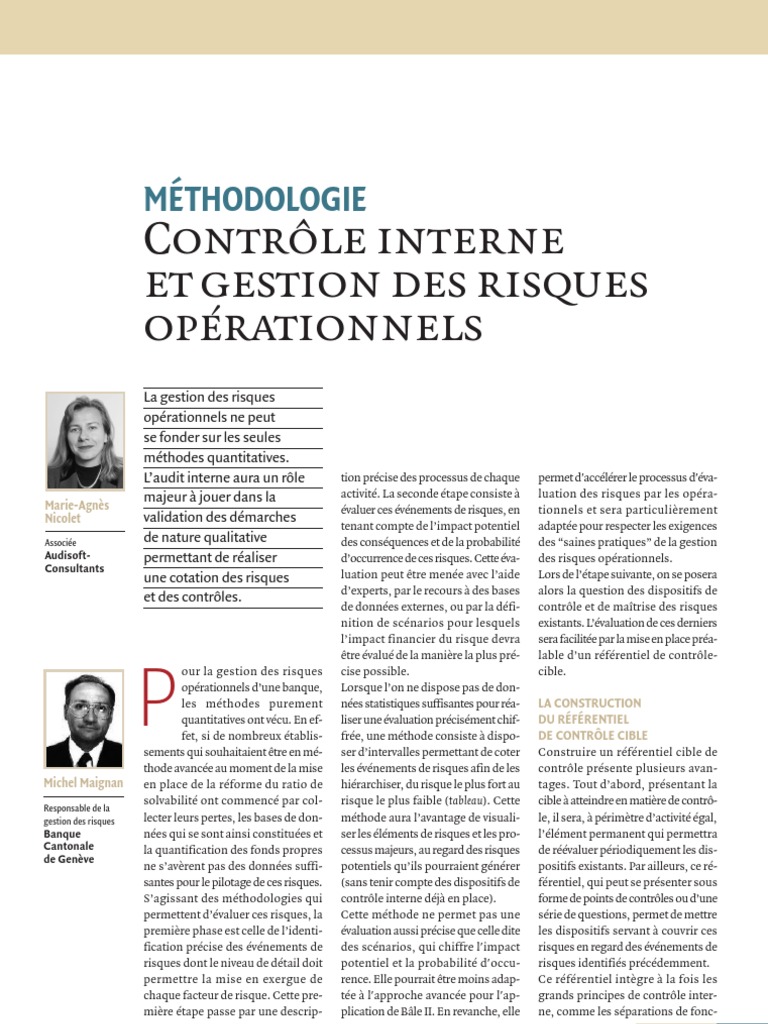 Contrôle Interne Et Gestion Des Risques Opérationnels - Méthodologies | PDF | Risque ...