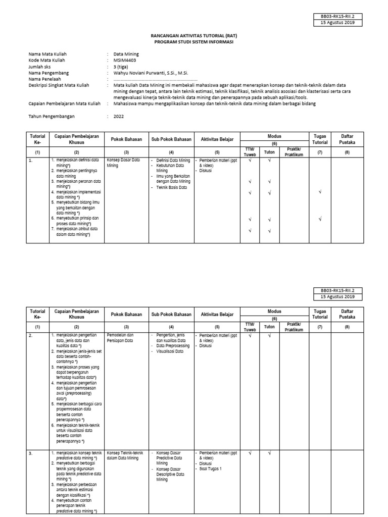 Rancangan Tutorial Data Mining 2022 | PDF