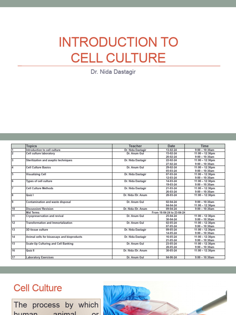 Introduction To Cell Culture-Dr. Nida-2024 | PDF | Cell Culture | Biology