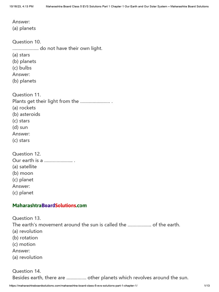 Chapter 1 Our Earth and Our Solar System - Maharashtra Board Solutions ...