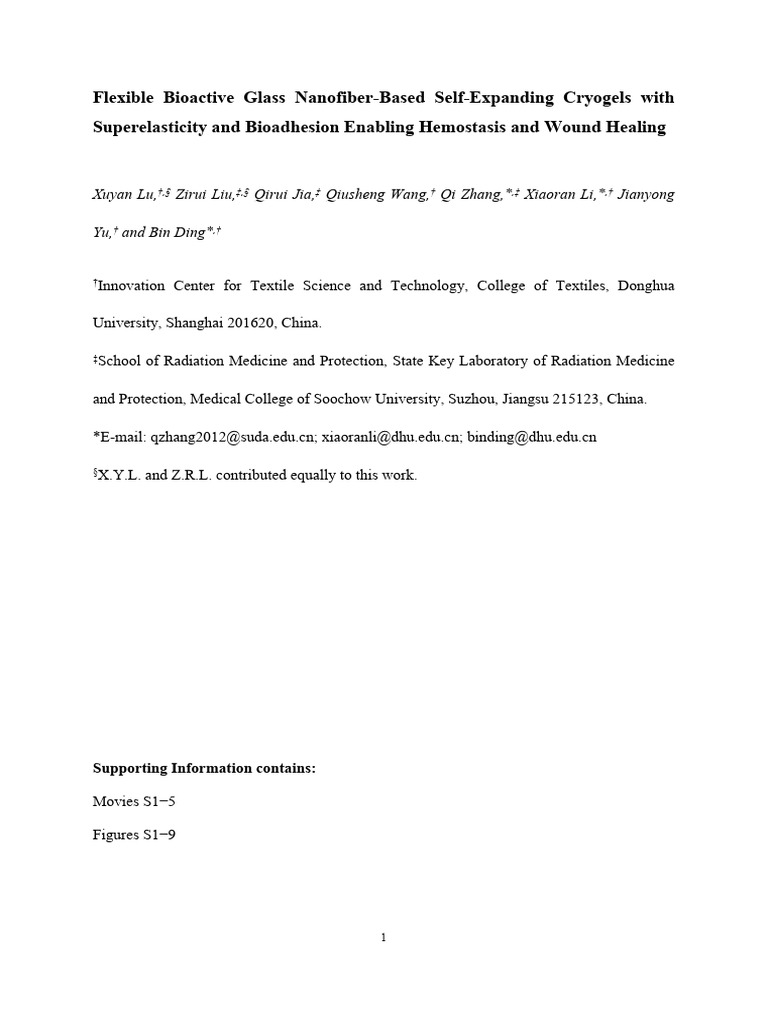 Bioactive Glass Nanofiber Cryogels for Wound Healing | PDF | Hemostasis ...