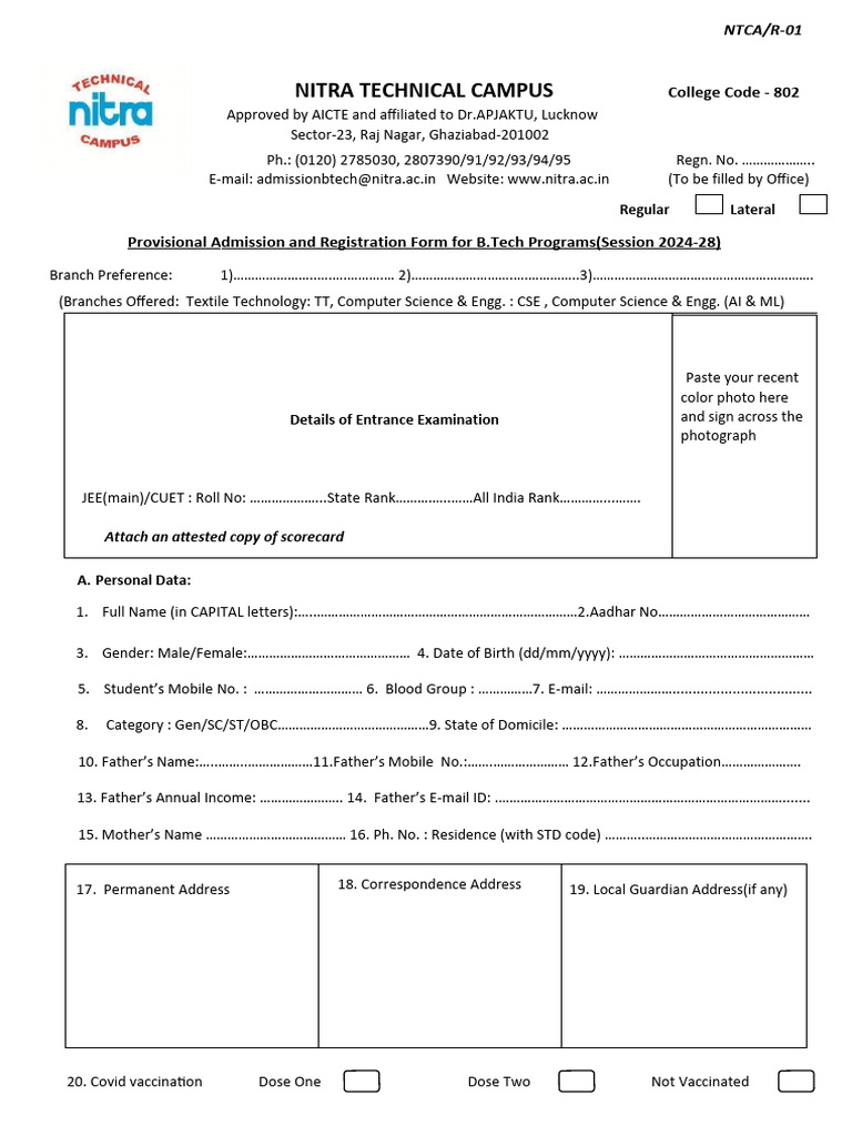 Application Form-B.tech | PDF