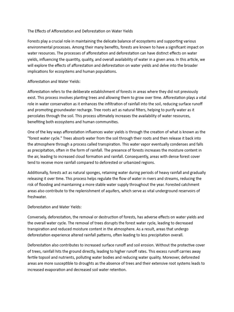 Impact of Afforestation on Water Yields | PDF | Deforestation | Water