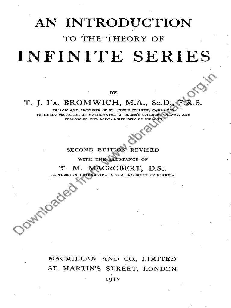 An Introduction To The Theory of Infinite Series | PDF