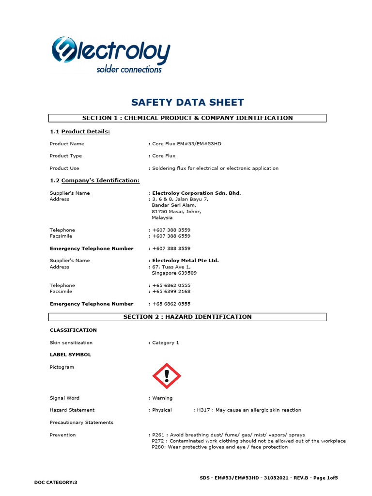 SDS - EM#53 - 53HD - REV.B (Msia, SG) | PDF | Dangerous Goods ...