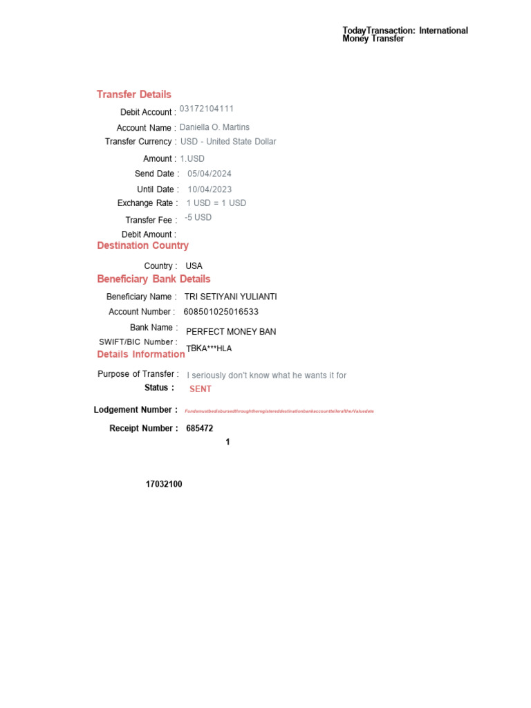 Bank of America Transfer Receipt Sample | PDF