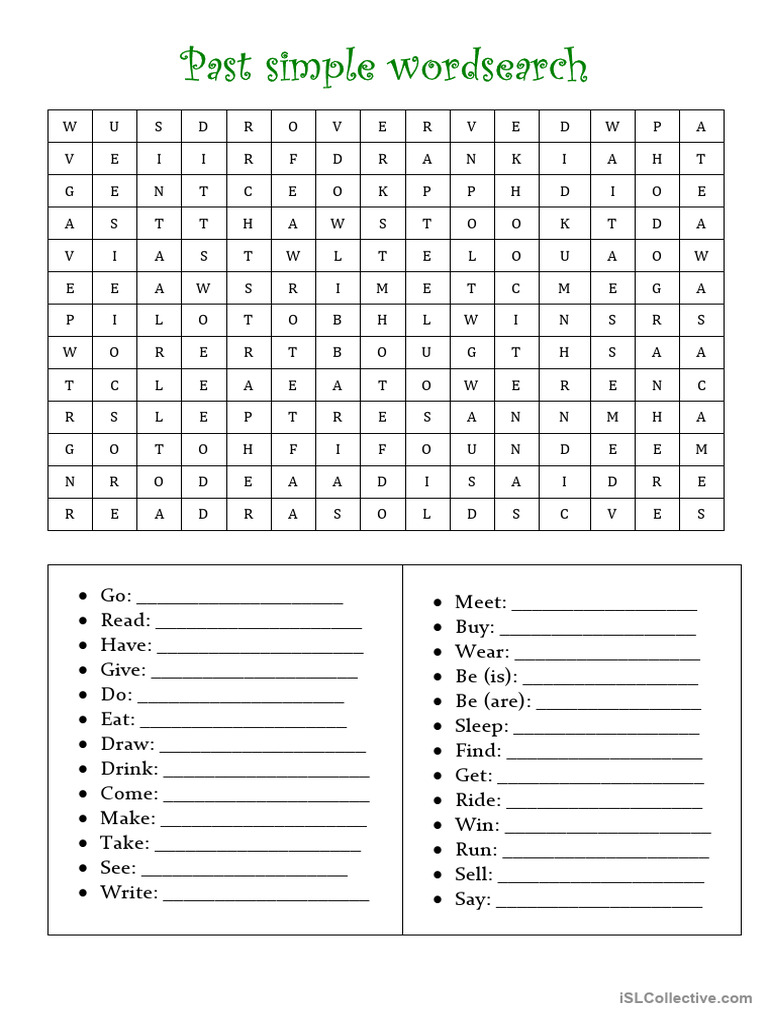 Wordsearch - Past Simple - Extra Wordsearch On Page 3 | PDF