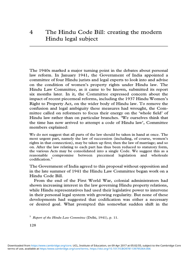 The Hindu Code Bill Creating The Modern Hindu Legal Subject | PDF ...