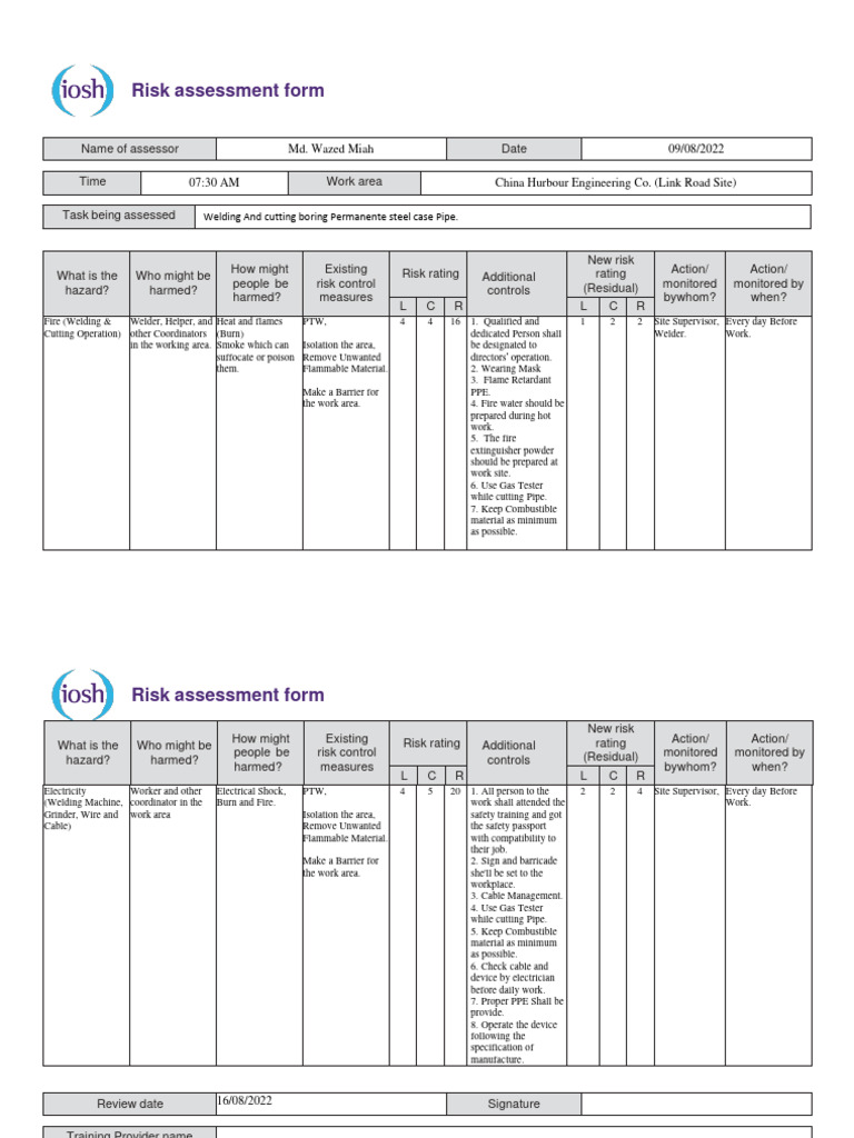 Risk Assessment Welding and Cutting | PDF | Welding | Construction