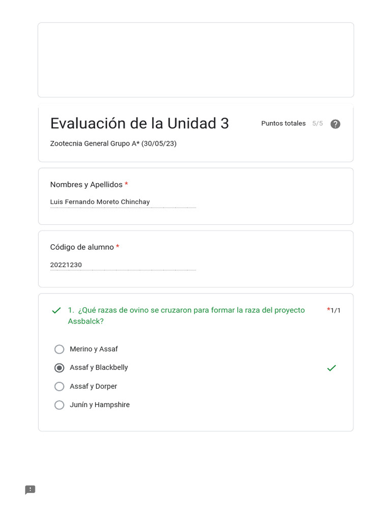 Evaluación de La Unidad 3 Zootecnia | PDF | Oveja | Lana