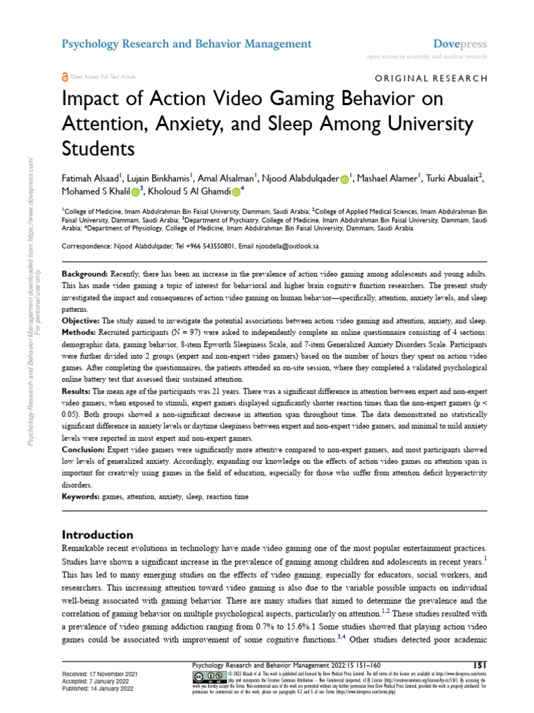 PRBM 347694 Impact of Action Video Gaming Behavior On Attention Anxiety ...