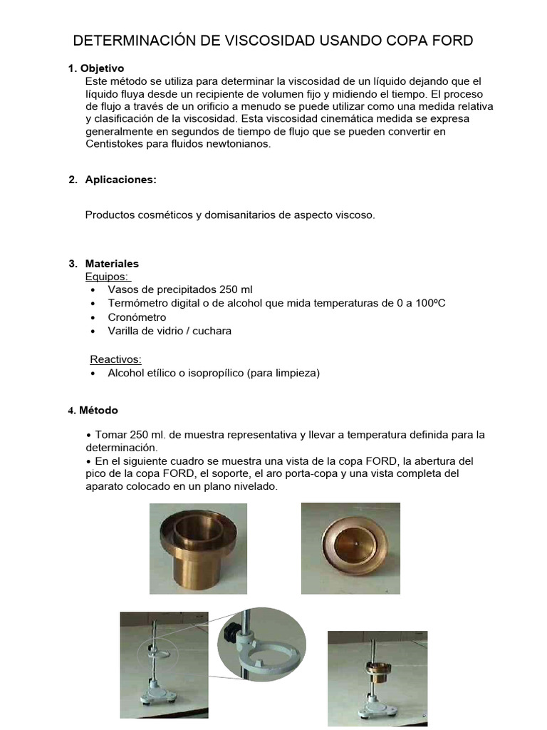 METODOLOGÍA DE DETERMINACIÓN DE VISCOSIDAD USANDO COPA FORD | PDF ...