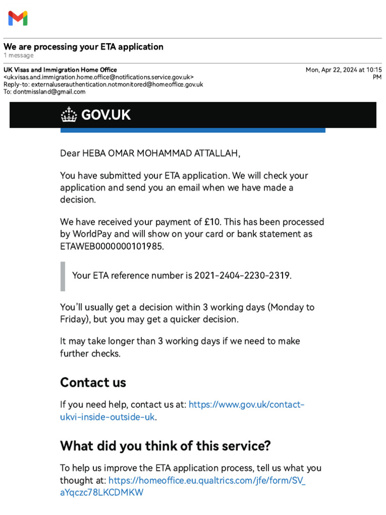 Gmail - We Are Processing Your ETA Application | PDF