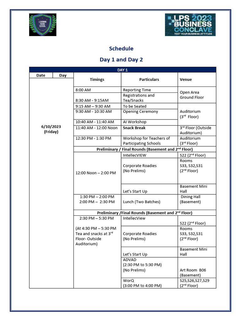 LPS Business Conclave Schedule 2023 | PDF