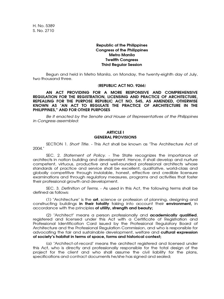 RA 9266 - Architecture Act of 2004 | PDF | Architect | Identity Document