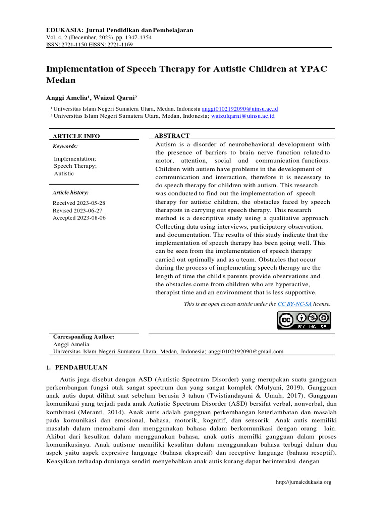 Jurnal Implementasi Terapi Wicara Pada Anak Autis | PDF