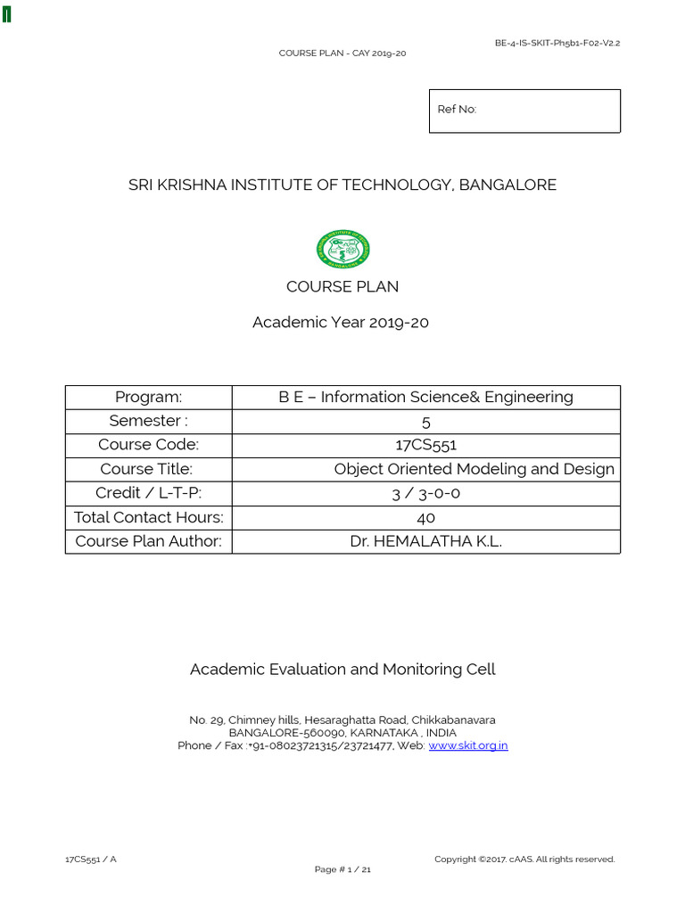 17cs551-Object Oriented Modelling and Design | PDF | Class (Computer Programming) | Conceptual Model