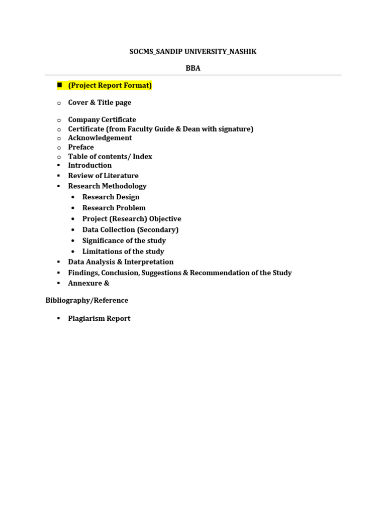 SIP Format BBA VI Sem 90 Days | PDF | Methodology | Data