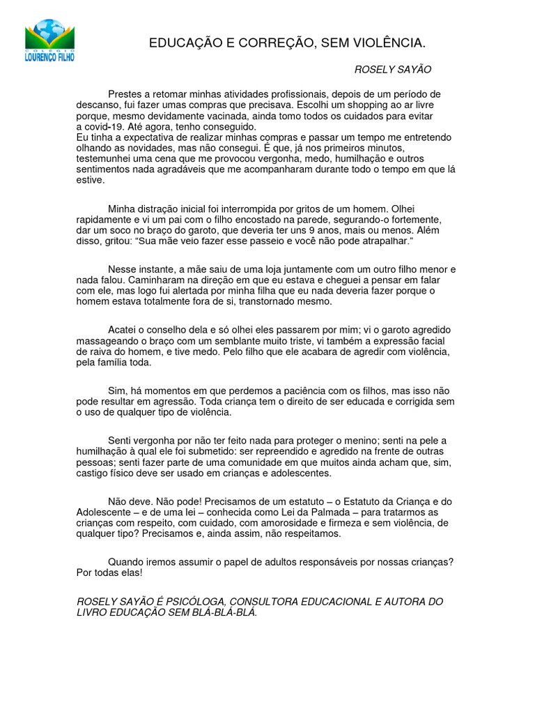 Texto Educ. Correção Sem Violência Rosely Sayão | PDF | Violência ...