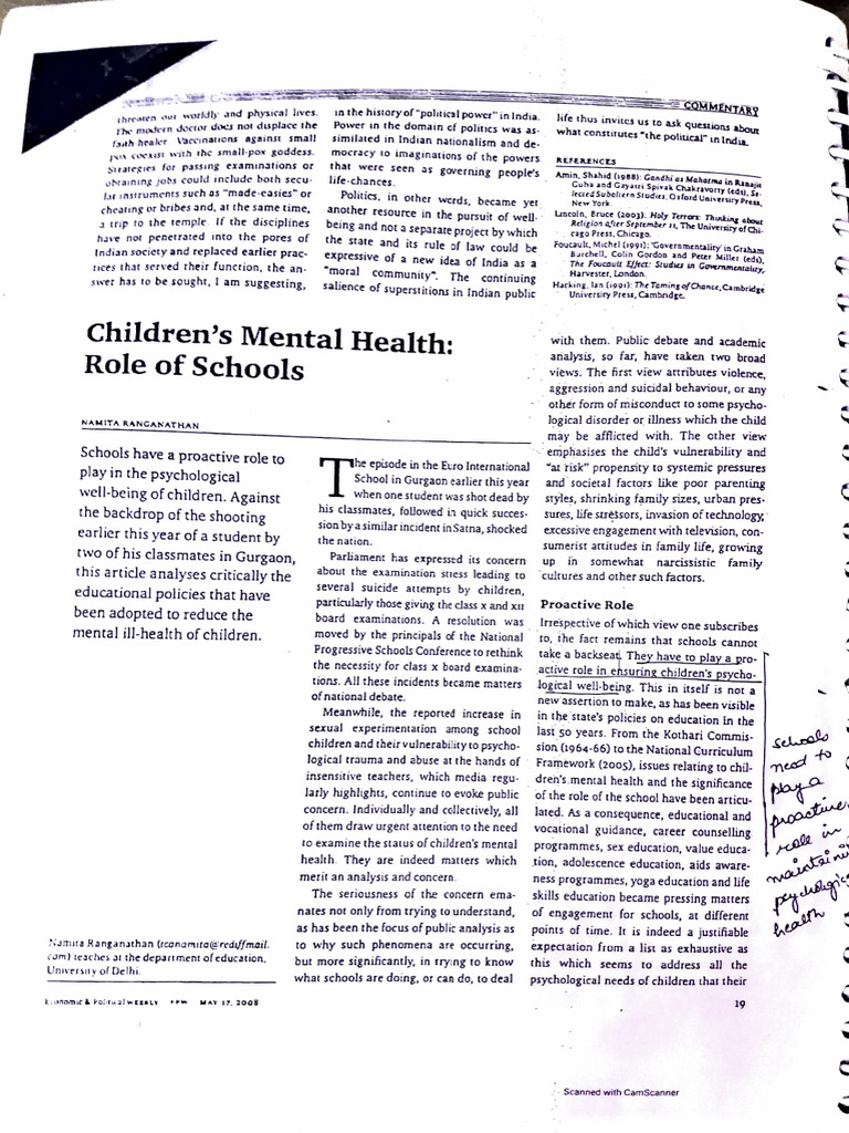 Schools' Role in Children's Mental Health | PDF | Mental Health ...