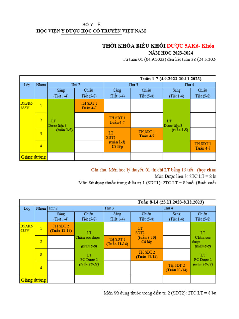 TKB Duoc 2023 - 2024 | PDF