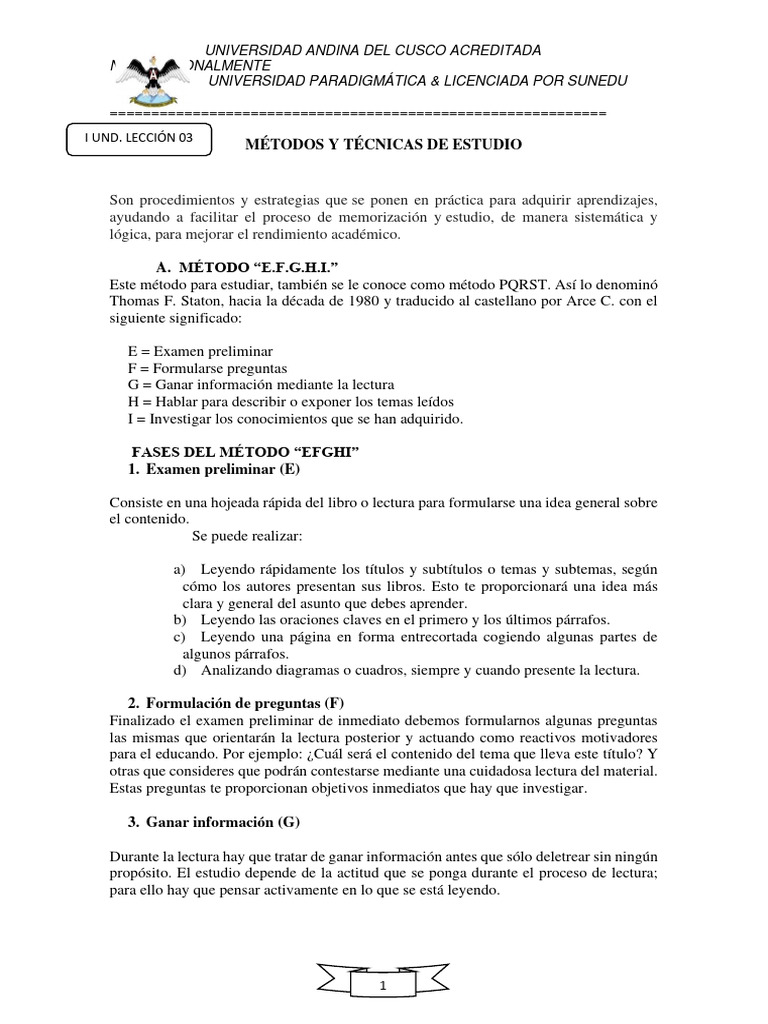 Tema 01 Metodos y Tecnicas de de Estudio (Ficha) 1 | PDF | Habilidades ...