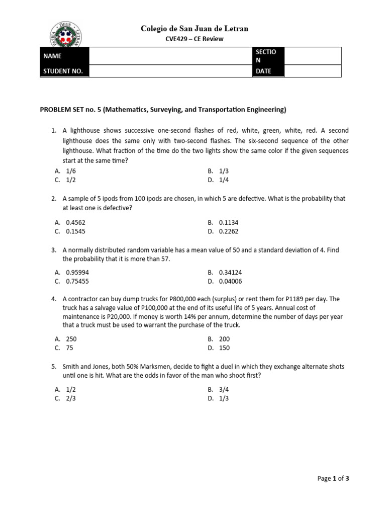 Prob. Set 5 MSTE | PDF | Interest | Odds