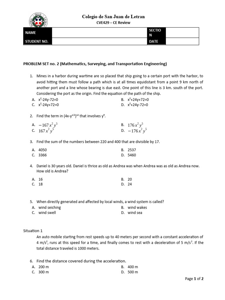 Prob. Set 2 MSTE | PDF | Circle | Acceleration