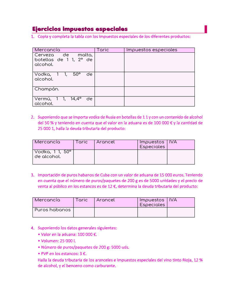 Ejercicios Impuestos Especiales | PDF