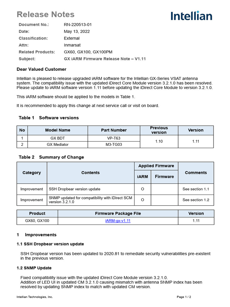(RN-220513-01) GX IARM Firmware Release Note - V1.11 | PDF | Computer Architecture | Information ...