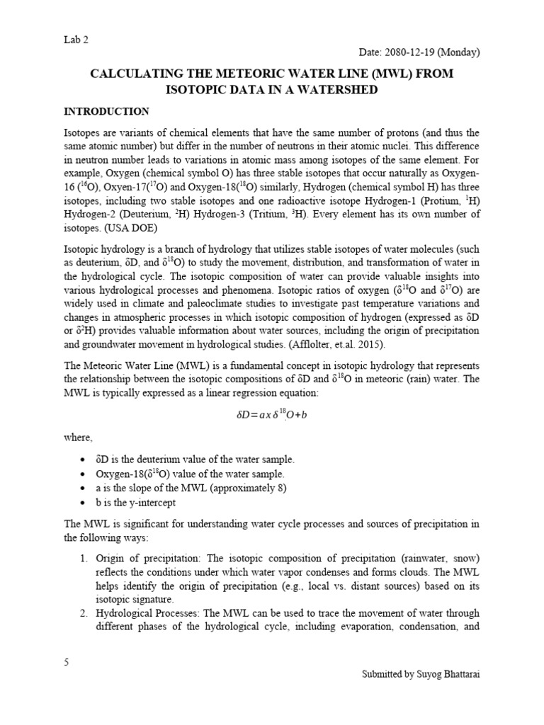 Calculate Meteoric Water Line (MWL) | PDF | Earth Sciences | Nuclear ...